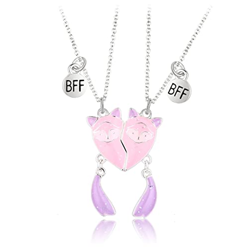 yomlry 2Pcs Best Friend Necklace Heart Pendant BFF Gifts Necklace Fox Charm Friendship Jewelry for Girls purple