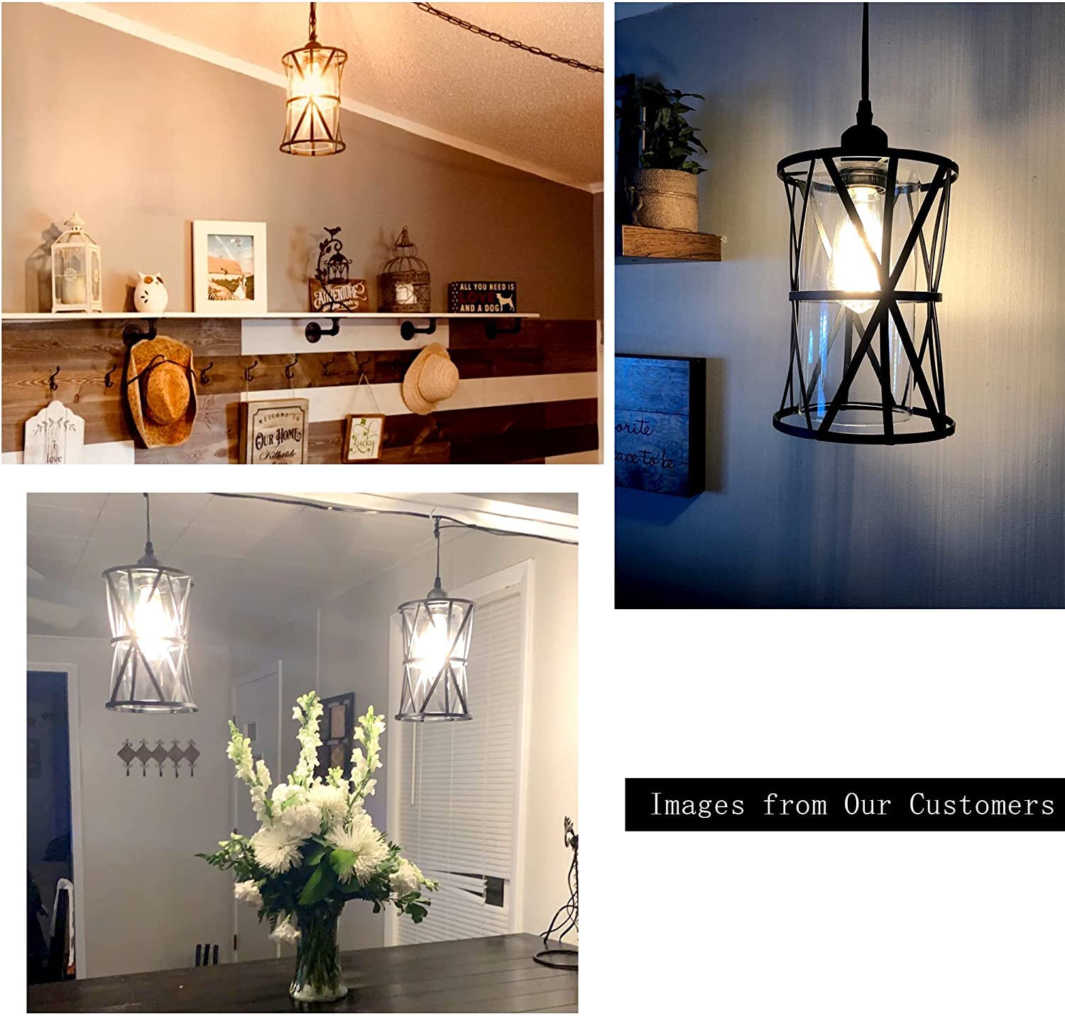 HMVPL Farmhouse Plug in Pendant Light, Outdoor Swag Lamp with Plug in Cord On/Off Dimmer, Plug in Hanging Light Fixture for Dining Room Bedroom Kitchen Island(1 Pack)