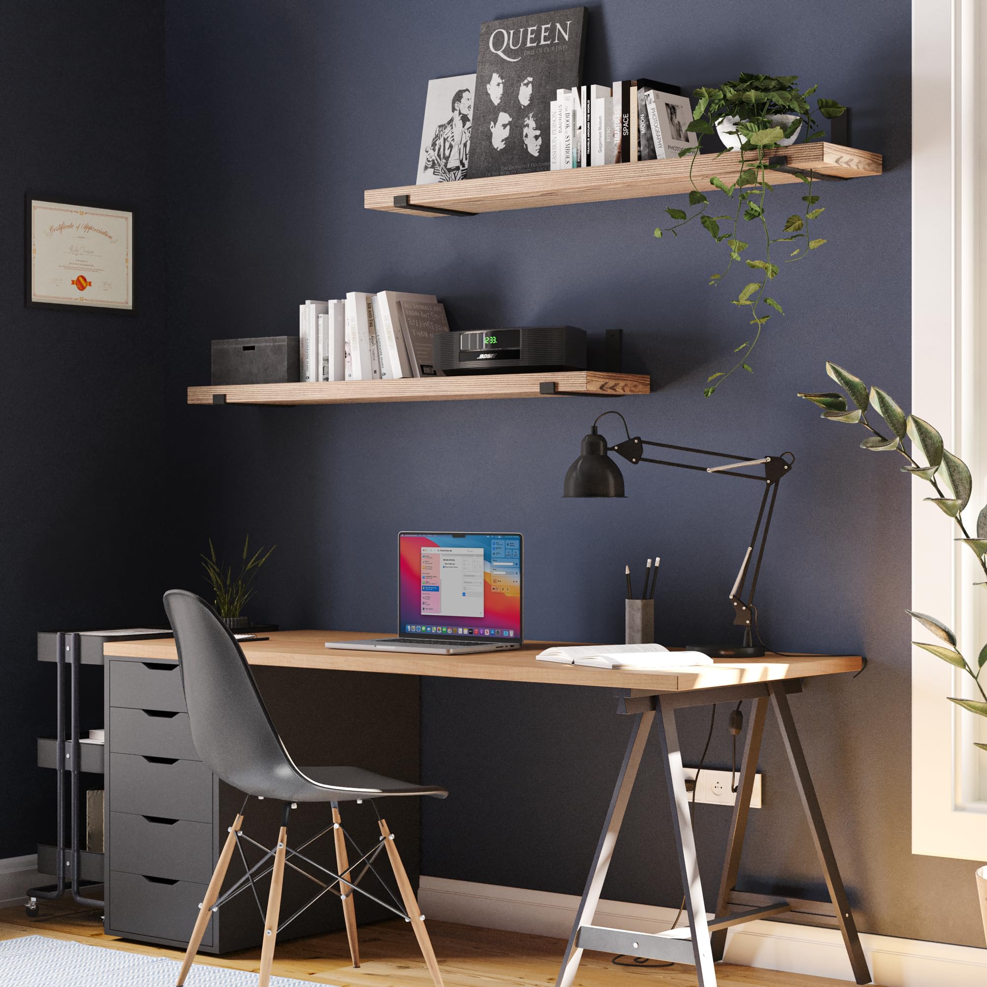 Wallniture Forte 48"x9.25" Floating Shelves for Wall Storage, Wall Bookshelf Living Room, Kitchen Floating Shelf, Wall Shelves for Bedroom, Home Office, Burnt, Wood