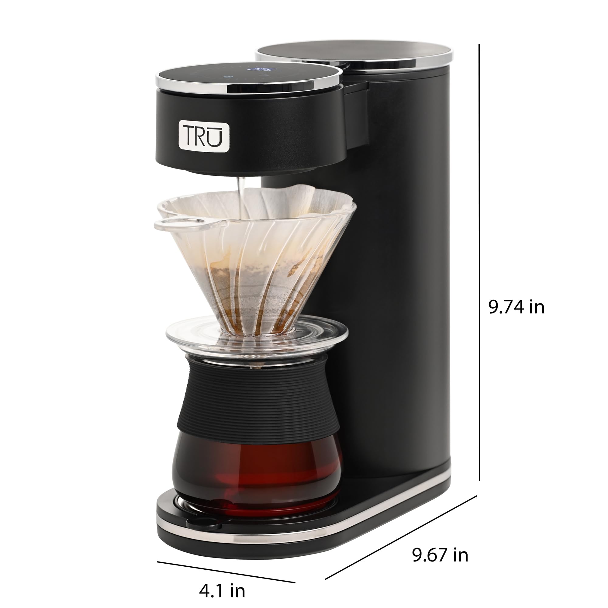 TRU Automatic Pour Over Coffee Maker with Digital Controls - Auto Coffee Maker with Plastic Cone Dripper - Coffee Brewer for Household Use