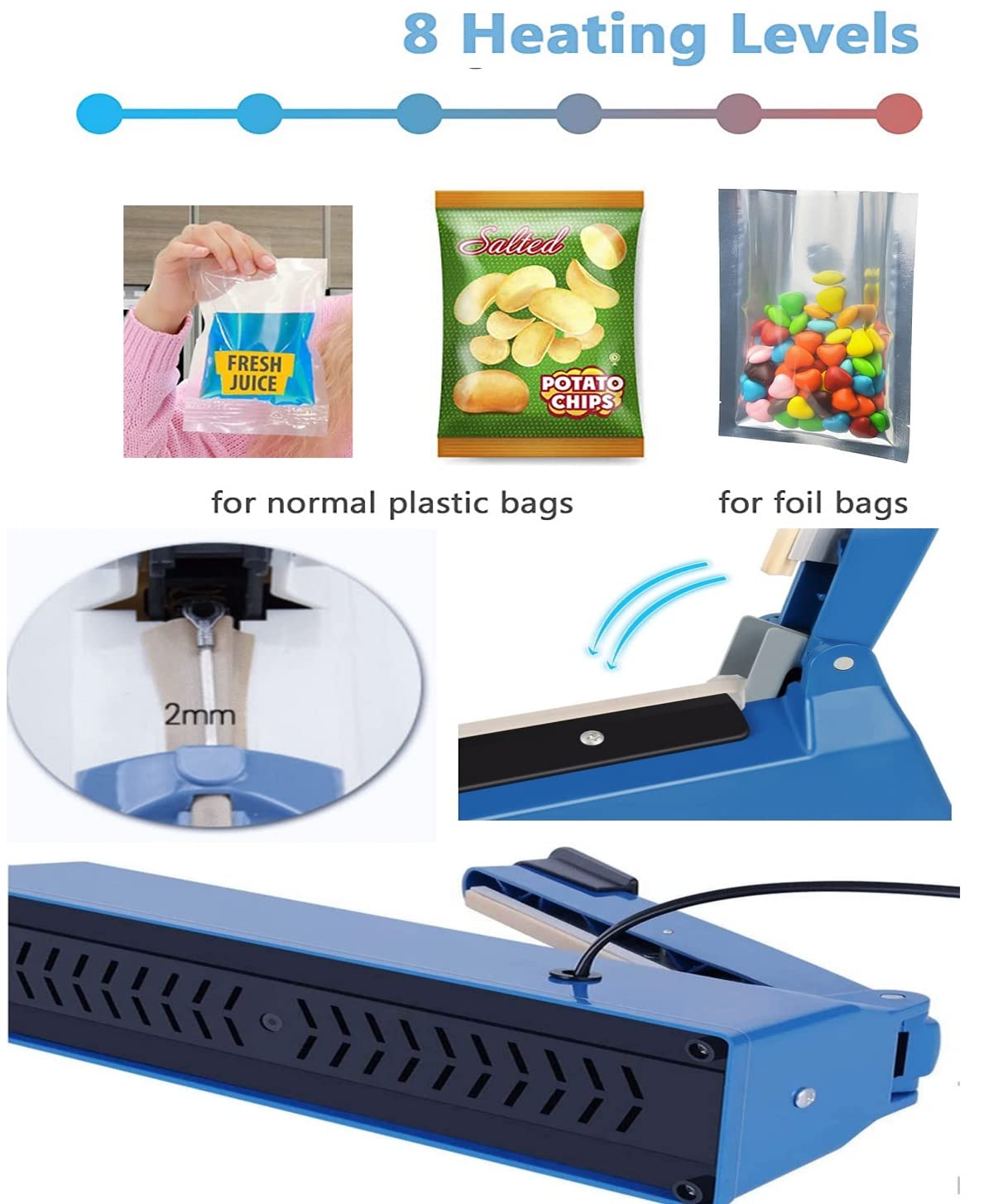 Impulse Heat Sealer Poly Bag Heat Sealer Sealing Machine Heat Seal Closer for Plastic Bags PE PP Bags with Extra Repair Kit (12 inch)