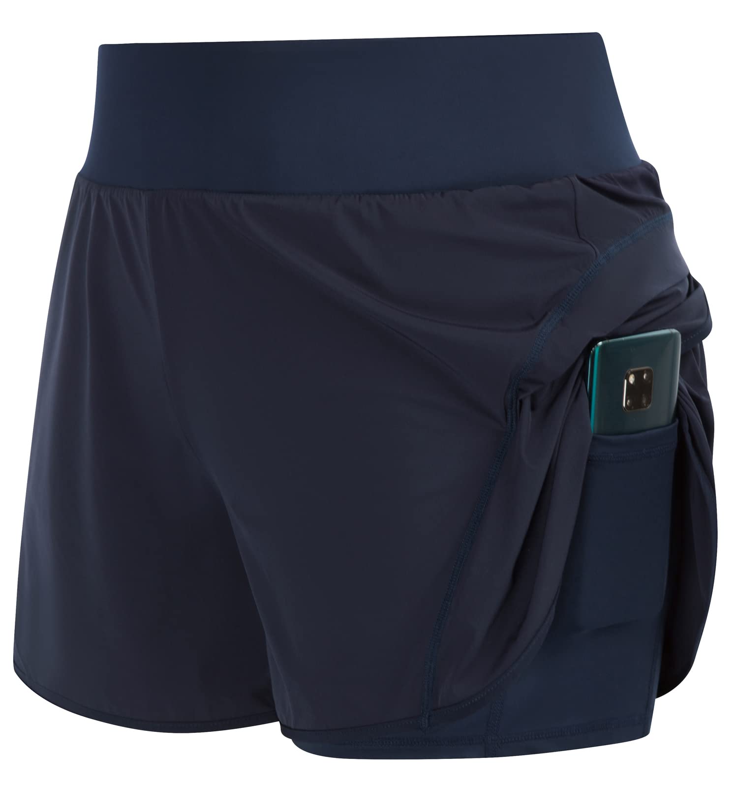 Hanna Nikole Womens High Waisted Running Shorts Quick Dry Athletic Workout Shorts with Liner Zipper Pockets 16W Navy Blue