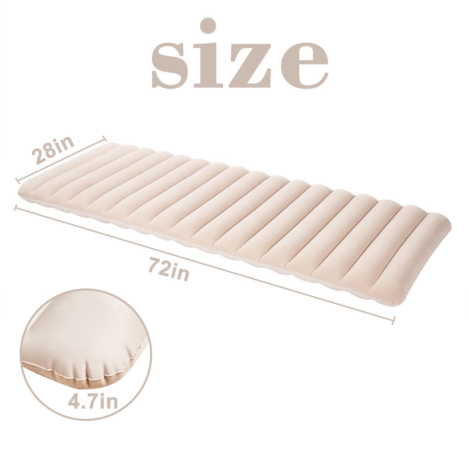 Honeydrill Sleeping Pad Single Size Air Mattress Camping, Inflatable mat, air Bed for Tent, Car Traveling, Beige (72x28x4.7 inch)