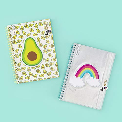 Yoobi College-Ruled Spiral Notebooks with Pencil Zipper Pouches | Fun Green Avacado Print | Cute Rainbow Glitter | 2-Pack | 60 Sheets, Multicolor