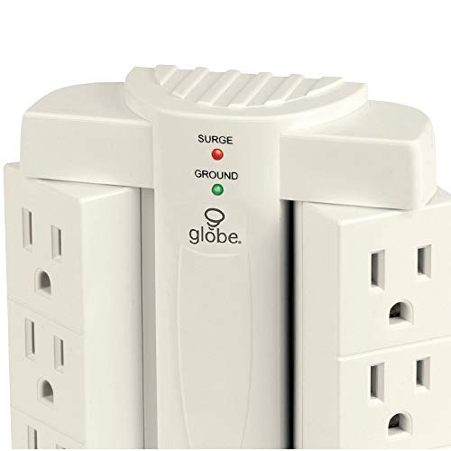 Globe Electric 7732001 6-Outlet Space Saver Swivel Surge Protector Wall Adapter Tap, Grounded Outlets, White Finish