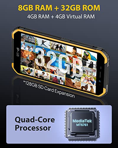 Ulefone Rugged Smartphone Unlocked, Armor X6 Pro(2022) IP69K Waterproof Phone, Android 12 8GB+32GB, 13MP+5MP, 5.0 inch, 4000mAh Battery, Global Dual 4G, NFC, Face ID Compass+GPS Shockproof (Orange)