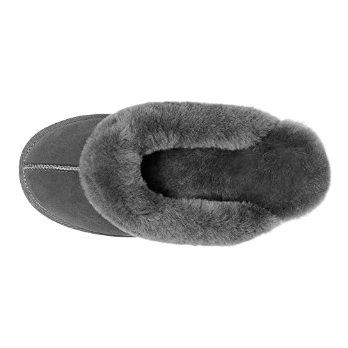 WaySoft Genuine Australian Sheepskin Women Slippers, Water-Resistant Warm and Fluffy Outdoor House Slippers for Women (7, Grey, numeric_7)