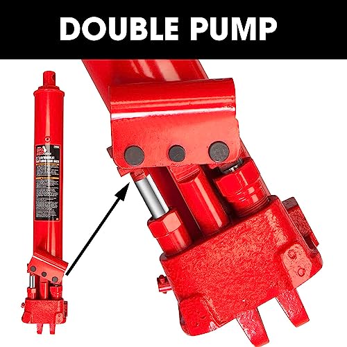 Yellow Jacket AS30808 Hydraulic Long Ram Jack with Double Piston Pump and Clevis Base (Fits: Garage/Shop Cranes, Engine Hoists, and More): 8 Ton (16,000 lb) Capacity, Red
