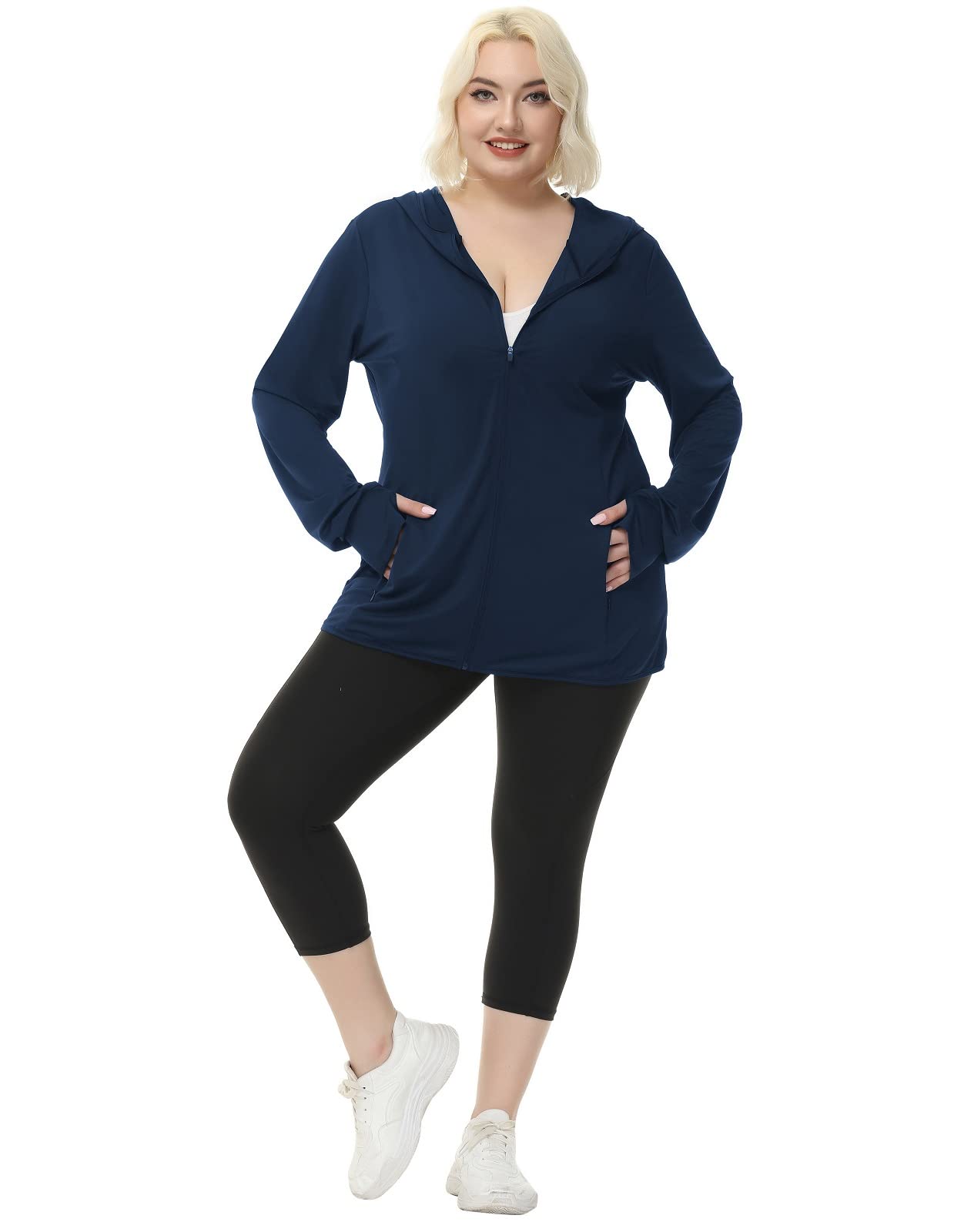 Hanna Nikole Women's UPF 50+Jacket Summer Sun Protection Jacket Full Zip Sun Jacket Lightweight Hiking Outdoor Navy Blue 16W