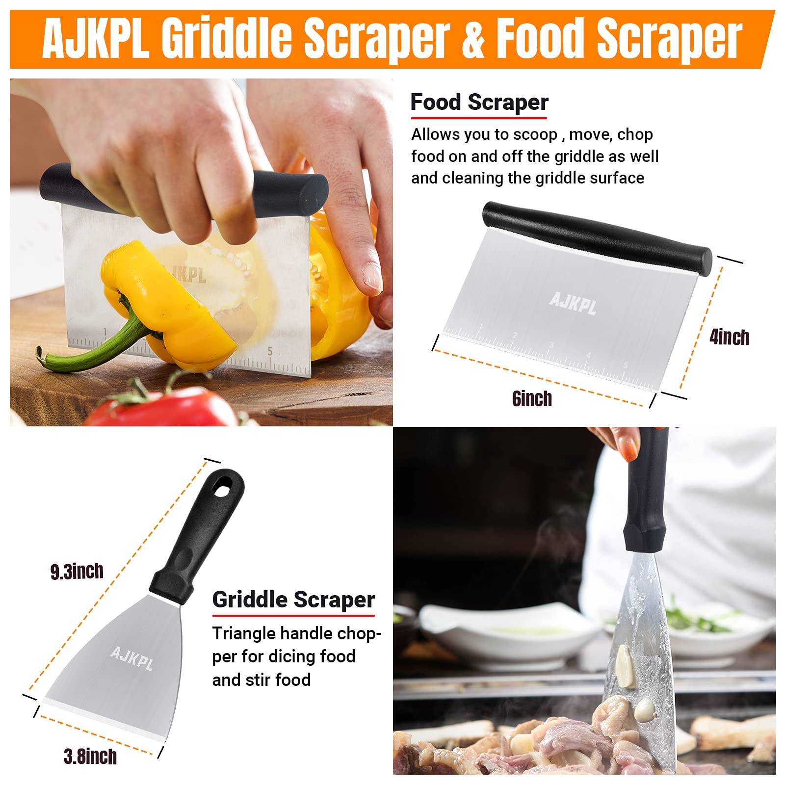 Griddle Accessories Kit, Flat Top Grill Accessories with Long Spatula, Bench Scraper, Meat Fork, Tongs, Bottle, Egg Ring for Blackstone, Grill Accessories Set for Men Outdoor BBQ and Camp Chef