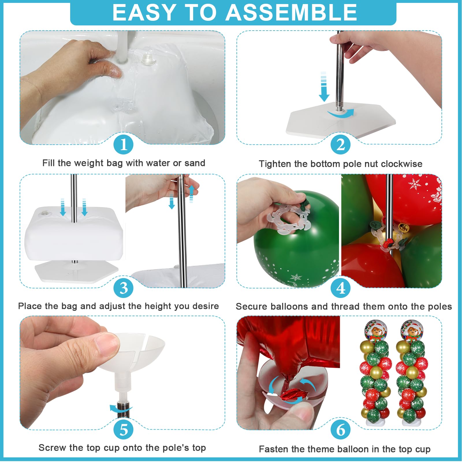 SoftTime Balloon Column Stand Kit for Floor,Set of 2, Adjustable and Reusable Balloon Tower Stands Kit with Heavy Base, Metal Balloon Display for Birthday, Wedding, Baby Shower,Party Decorations