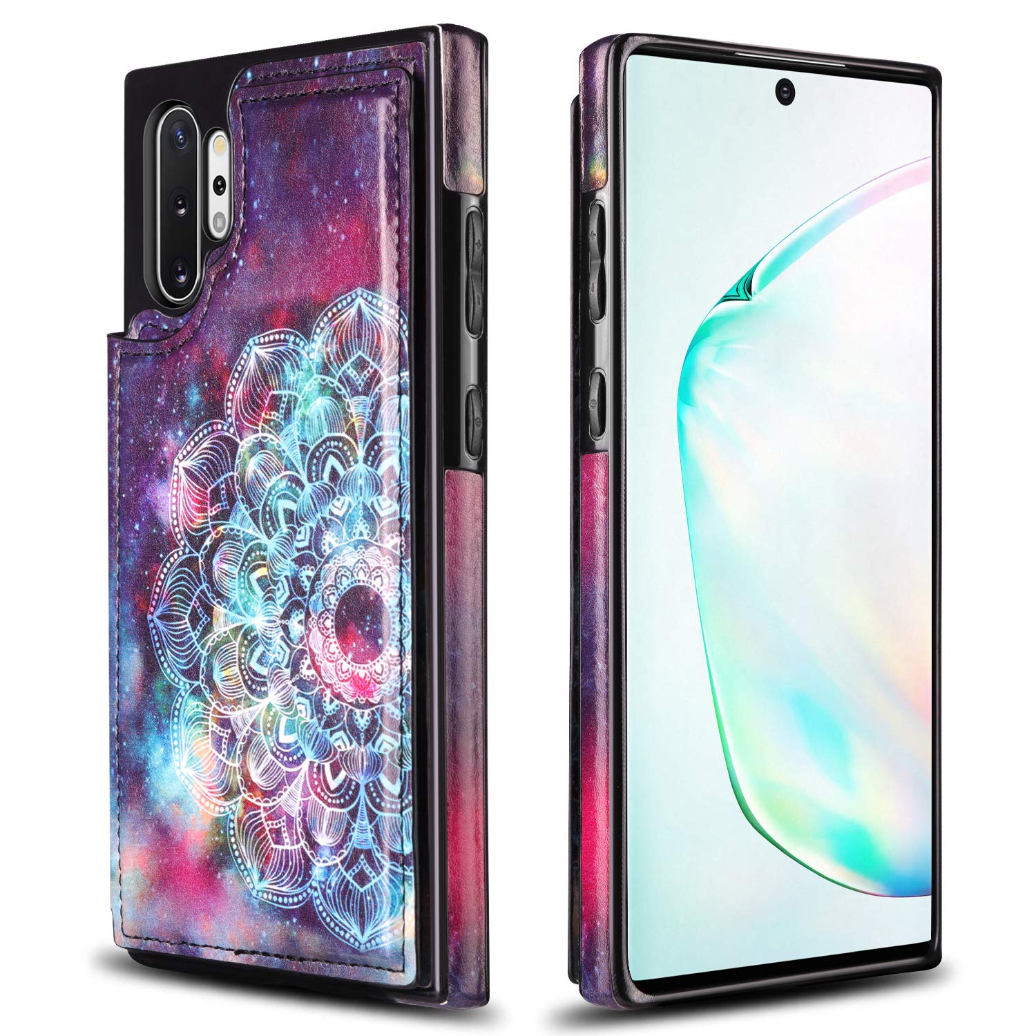 HianDier Wallet Case for Galaxy Note 10 Plus Slim Protective Case with Credit Card Slot Holder Flip Folio Soft PU Leather Magnetic Closure Cover for 2019 Samsung Galaxy Note 10+ 5G, Mandala