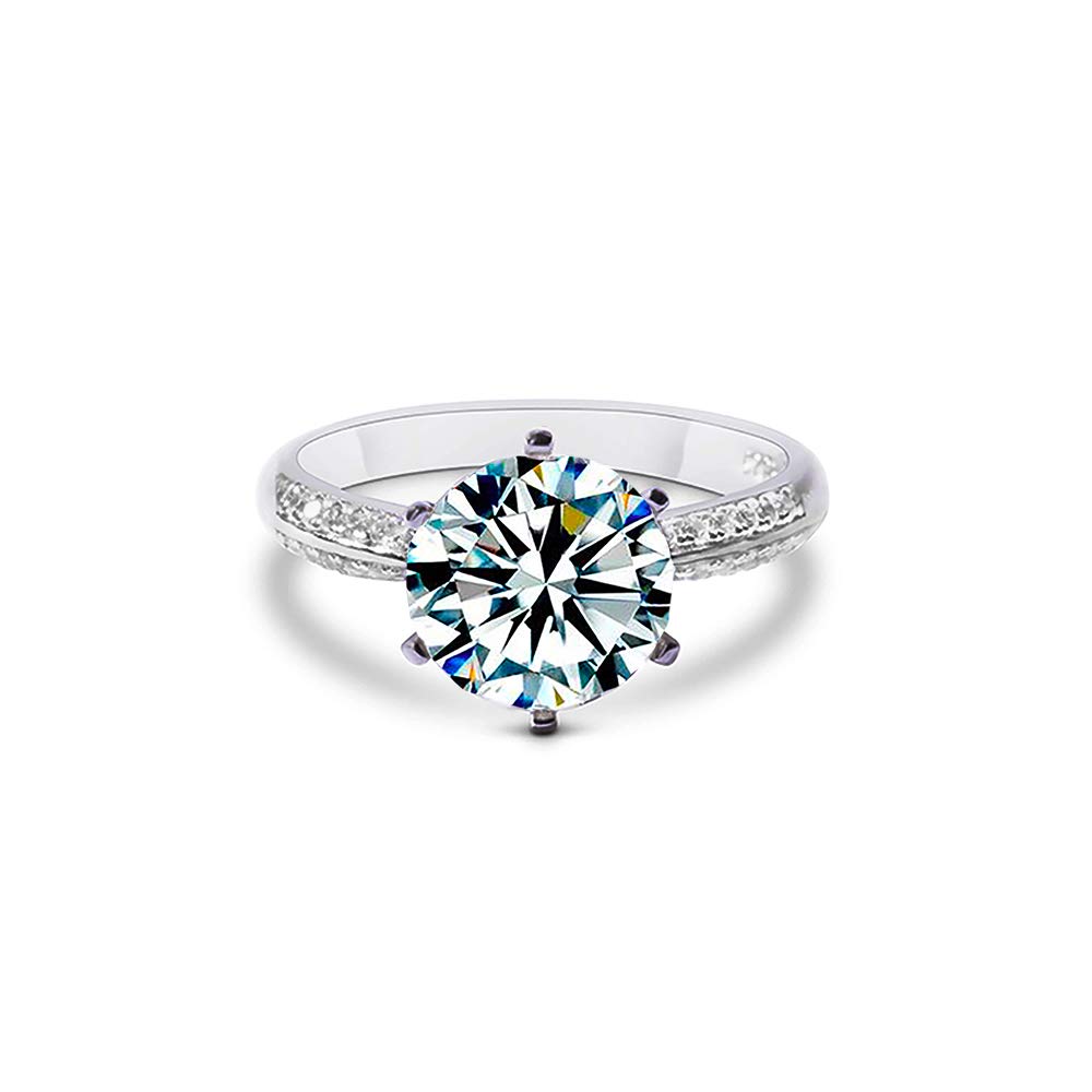 Gemorie Women's Moissanite 1 Carat Brilliant Round Center Stone Split Shank Pavé Ring in Hypoallergenic Sterling Silver (6)