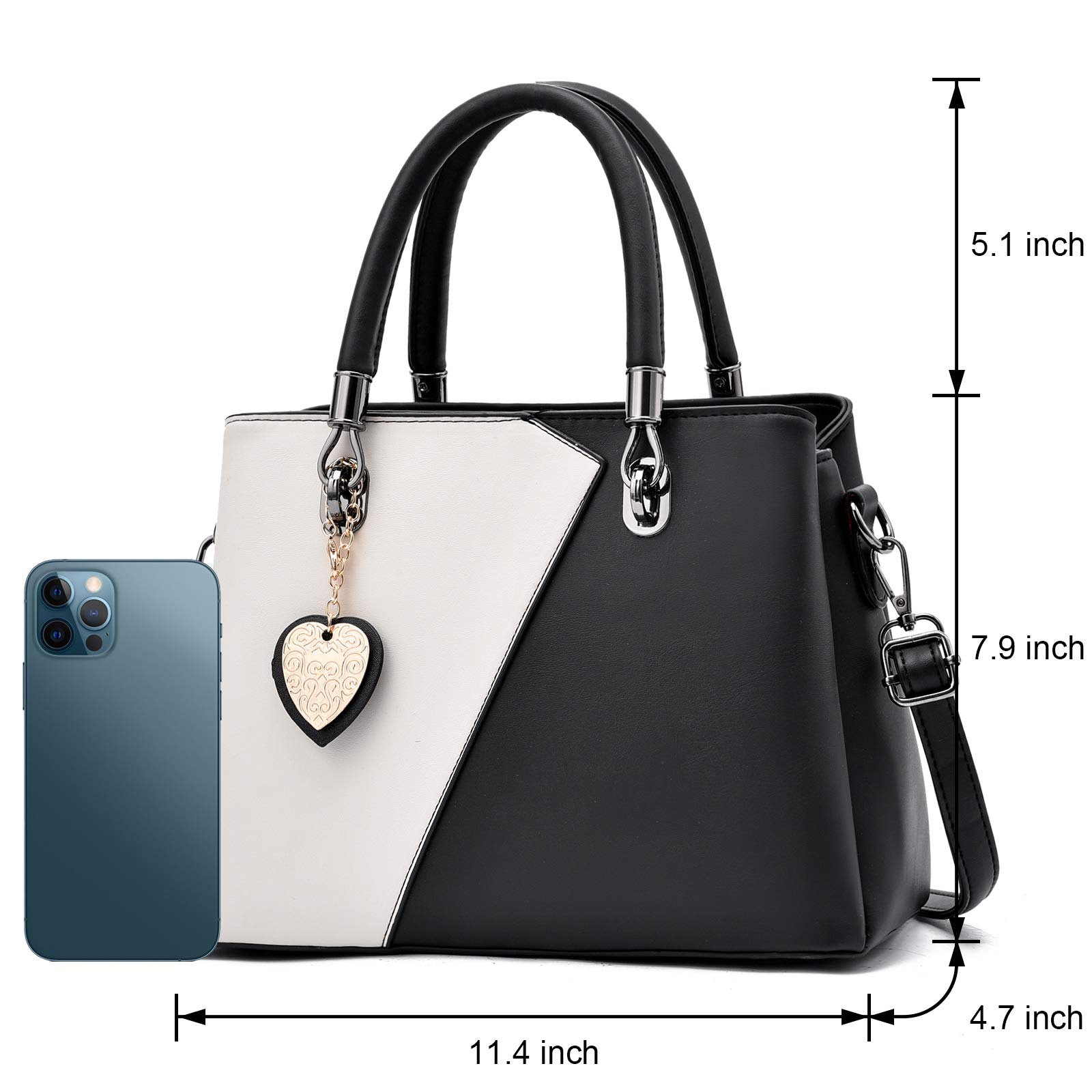 I IHAYNER Womens Leather Handbags Purse Top-handle Bags Contrast Color Stitching Totes Satchel Shoulder Bag for Ladies Pink