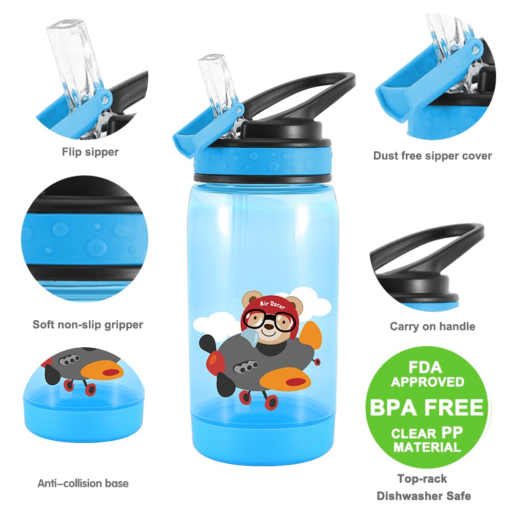 Home Tune Cute Water Bottles with Straw for School Boys, Leak proof & Flip Lids & Carry Hands & Easy Clean,16oz /470ml - Unicorn
