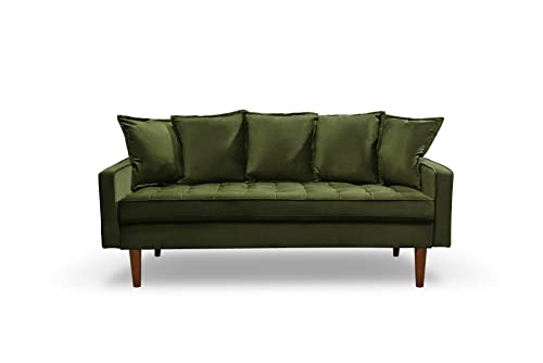 SILKIR 3-Person Sofa Couch for Living Room | Perfect for: Apartment/Studio/Office & Small Space | Velvet Fabric | Fast and Easy Assembly | (Olive Green) Modern Contemporary Mid-Century