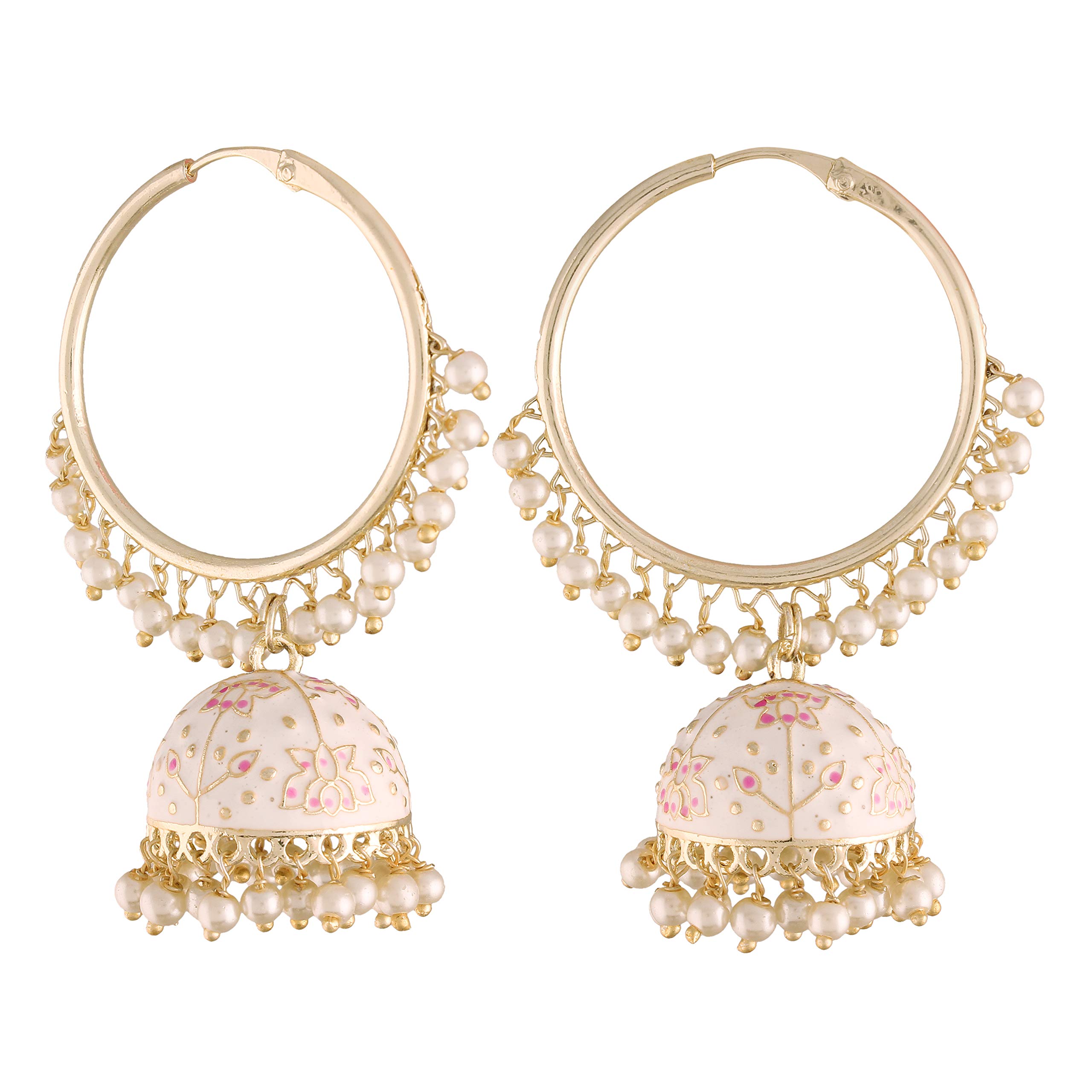 I Jewels Gold Plated Indian Bollywood Festive Party Wear Enamel Pearl Hoop Jhumki Earrings for Women (E2915W)