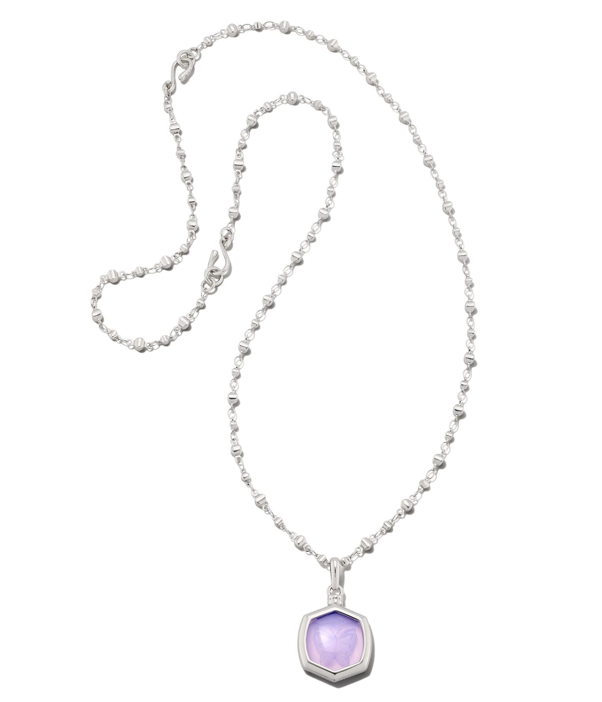 Kendra Scott Davie Intaglio Pendant Necklace Silver Lavender Opalite Glass Butterfly One Size