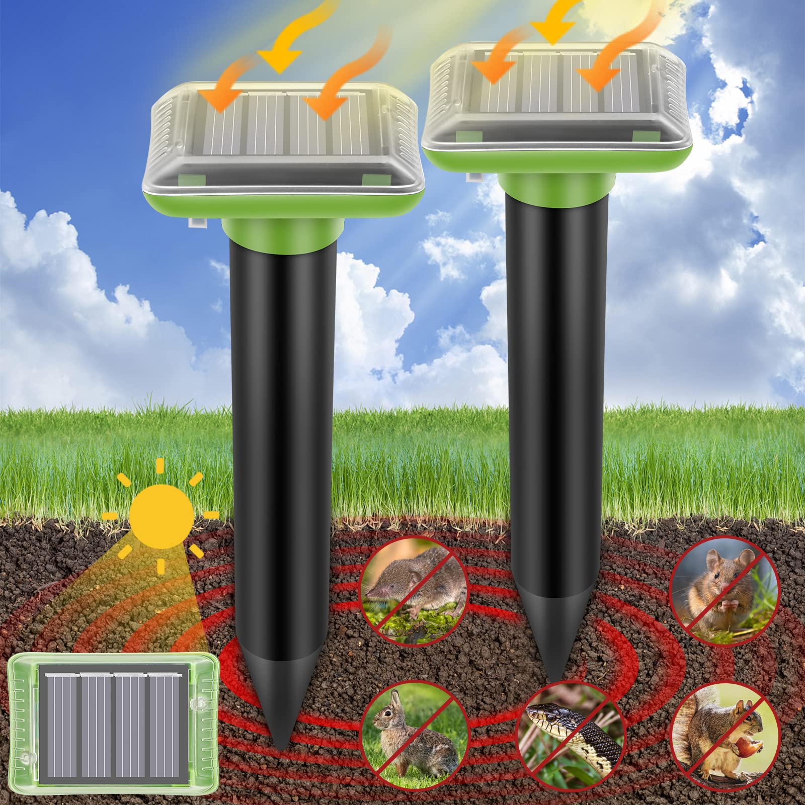 HiAnifri Solar Mole Repellent Ultrasonic,2023 New Mole Vole Gopher Repellent Outdoor Solar Powered,Effectively Repels Garden and Yard Voles,Snakes,Gophers