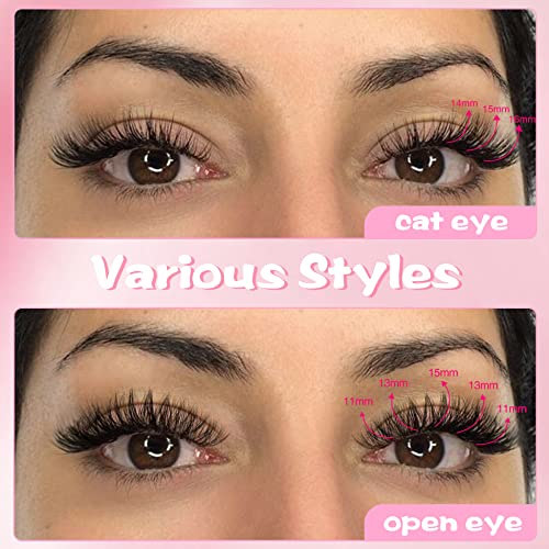 Individual Lashes 240 pcs Lash Clusters D Curl 30D 40D 0.07 11-16mm Mixed Length Clusters Lashes DIY Eyelash Extensions Kit at Home by EYDEVRO(30D 40D-0.07D,11-16MIX), 1.0 Count