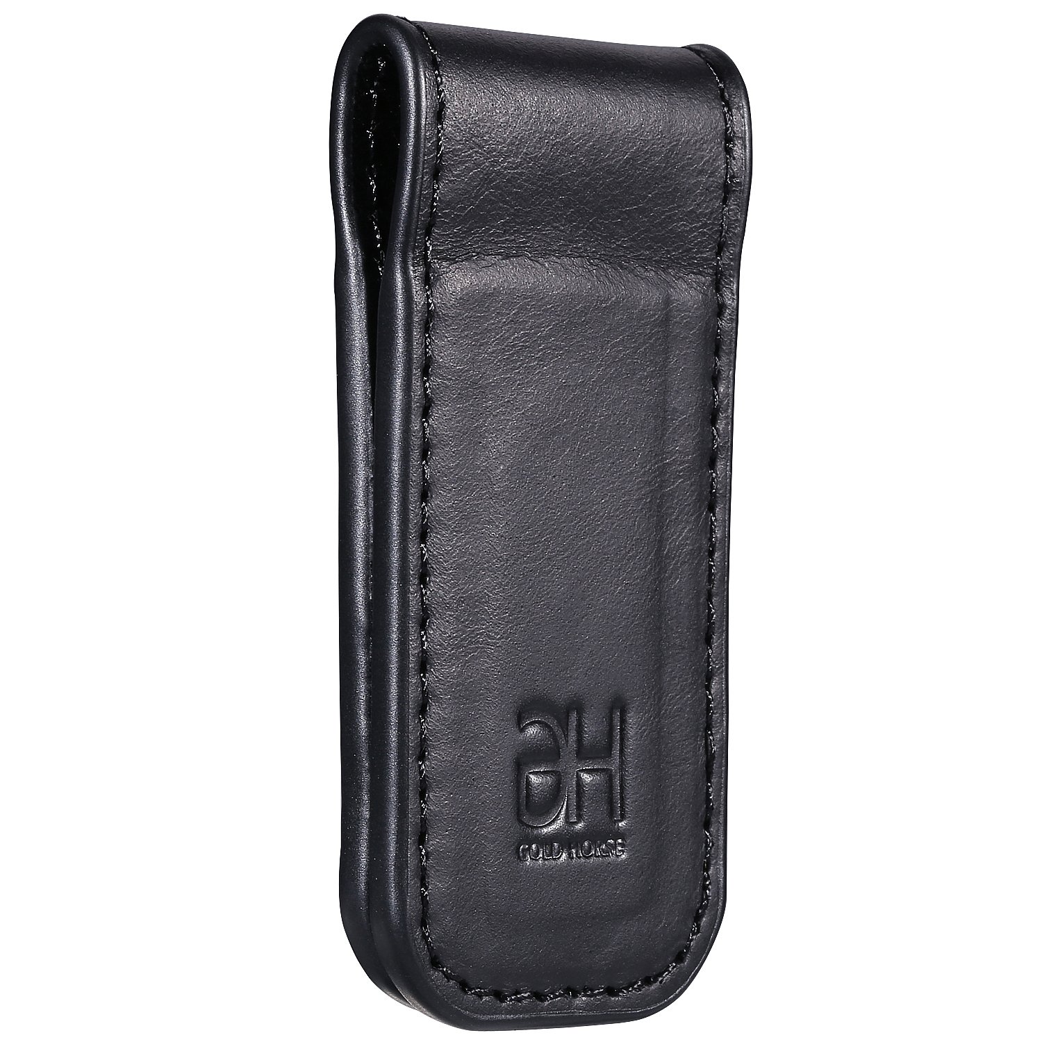 GH GOLD HORSE Slim Magnetic Money Clip Genuine Leather Business Card Holder for Men, Black