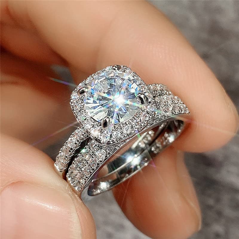 LRESJJIUJ 14k Gold-Plated Bridal Ring Wedding Engagement Eternal Bridal Ring Set, Metal, Square Crystal Bright Stone Circular Cut Cz, Women's Wedding Ring Size9