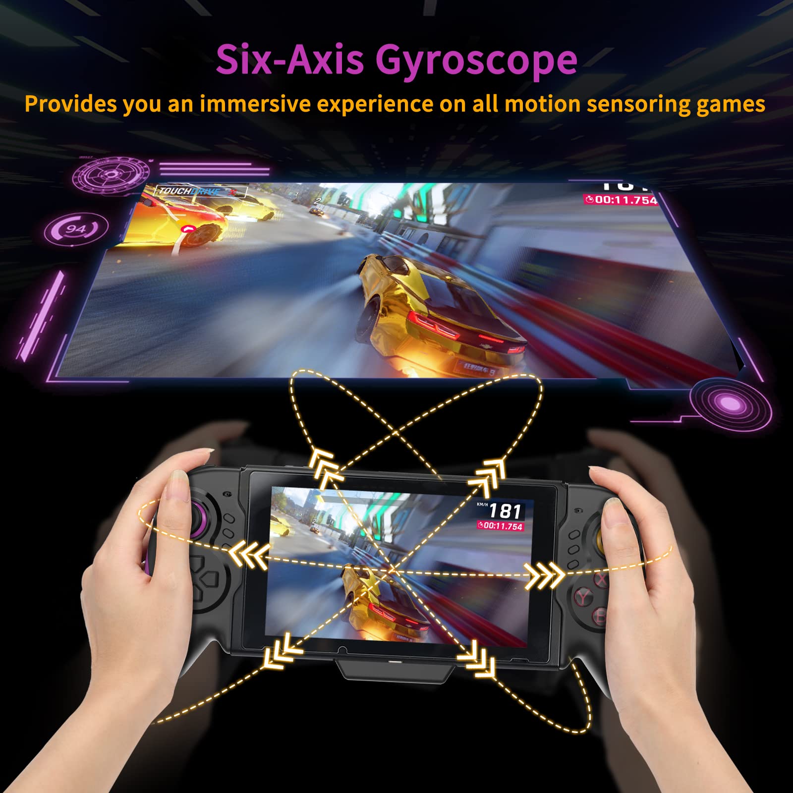 Hontom Wired Gamepad for Nintendo Switch - Ergonomic Grip, 6-Axis Gyro, Turbo Function, PD Charging