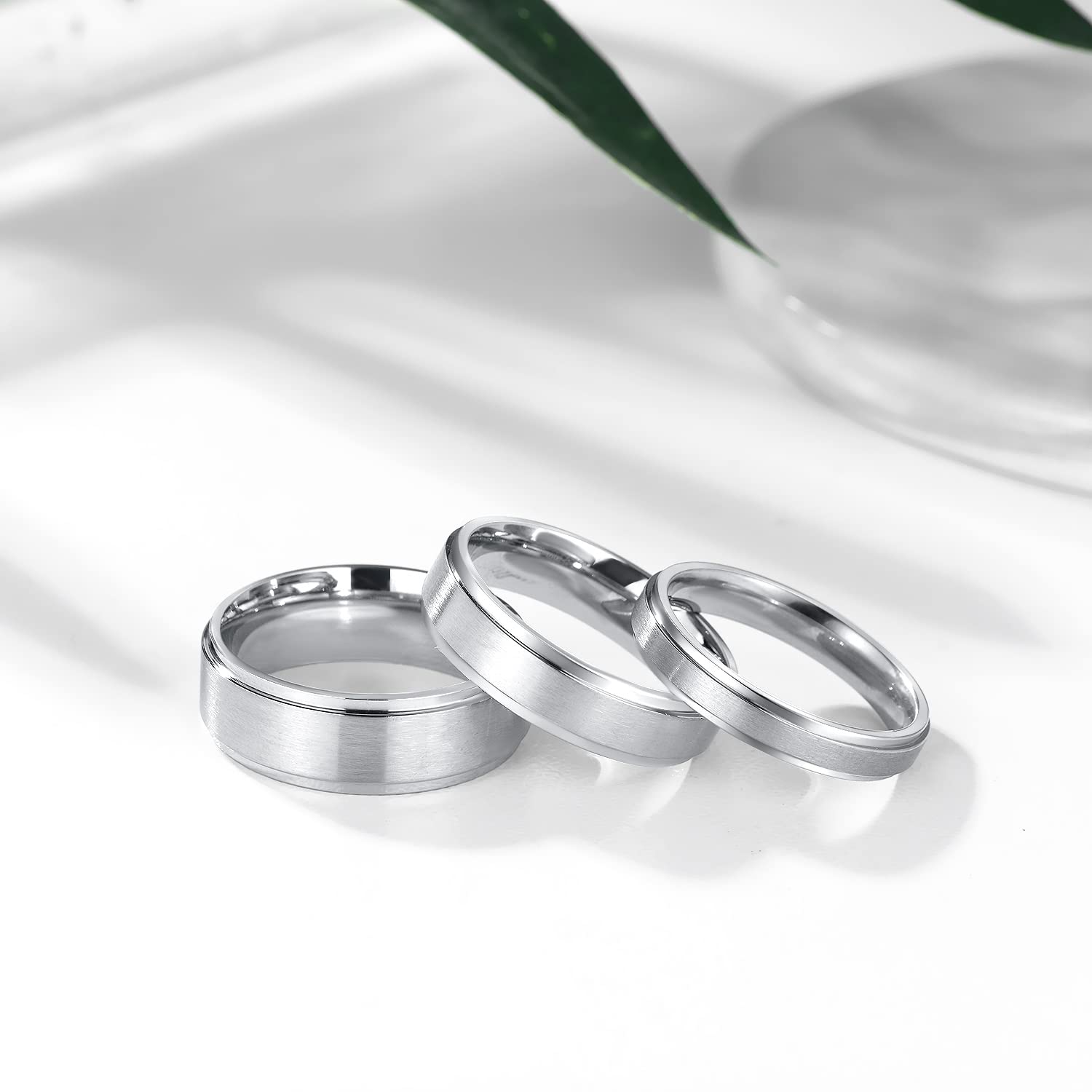 LAANSRER 4mm Titanium Rings for Men Women Silver Wedding Bands Ring Stepped Beveled Edges Matt Comfort Fit Size 5