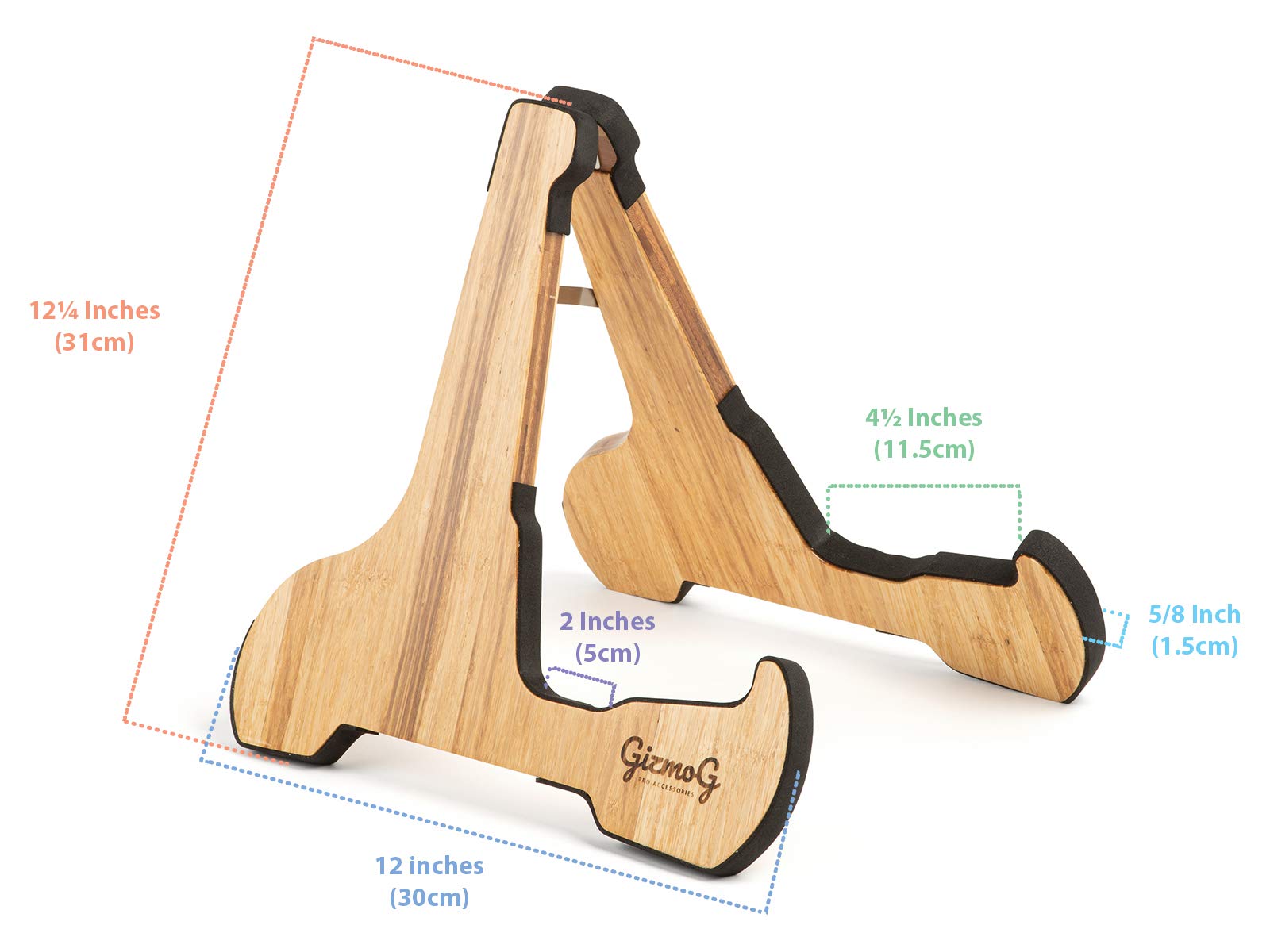 GizmoG Folding Guitar Stand, Universal for Acoustic Classical Electric Bass Guitars, Strong A-Frame Timber Design