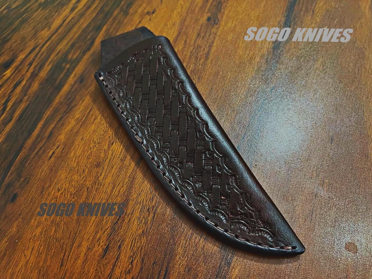 SOGO KNIVES Leather Knife Sheath For Belt, Slanted Sheath, Tooled Leather Sheath, Beautiful 8 TO 9 inches Hunting Knife fixed blade Leather Cover 100% Real Leather (BROWN)