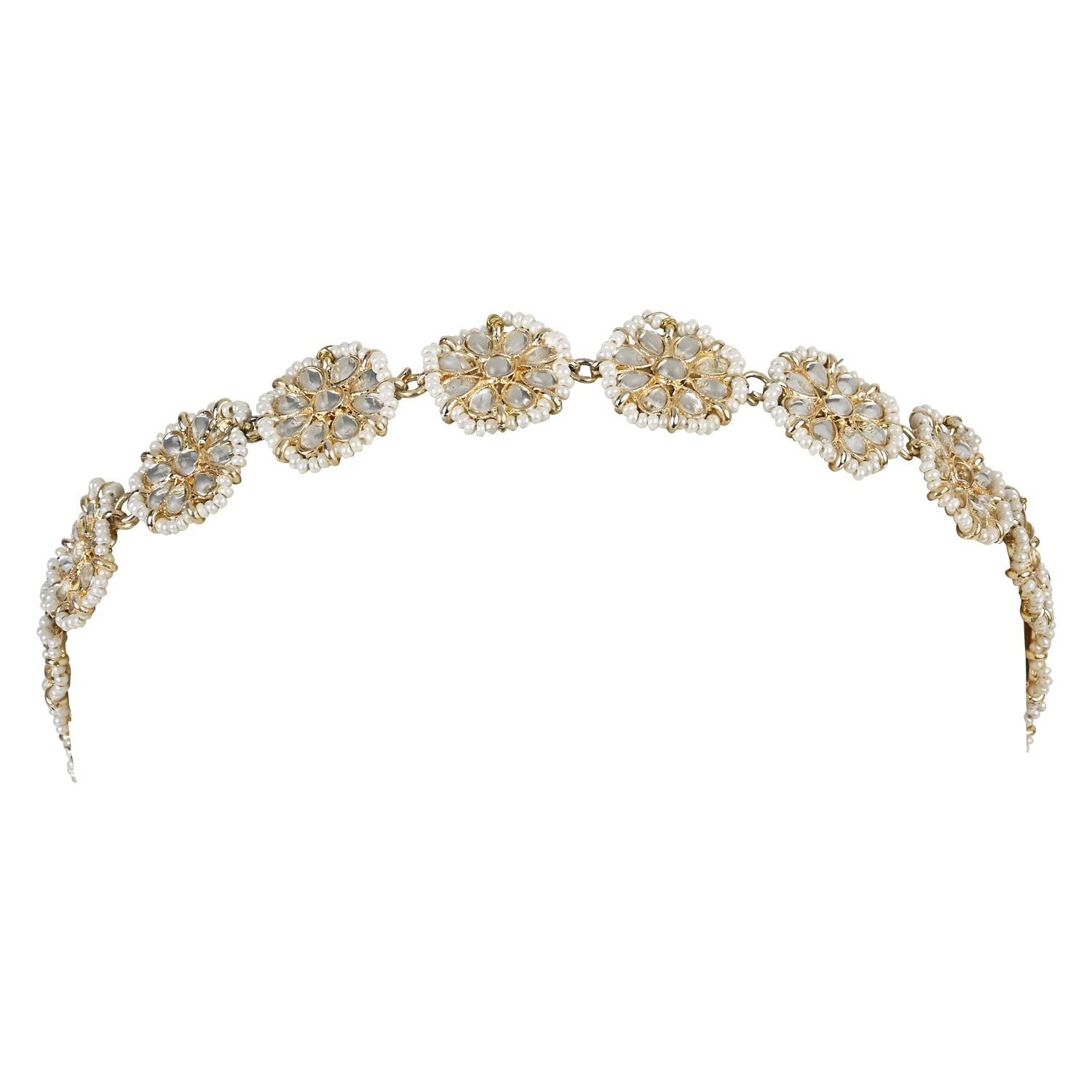 I Jewels Gold Plated Indian Wedding Bollywood Floral Kundan Pearl Studded Rajasthani Sheeshphool/Mathapatti for Women (T2064W)