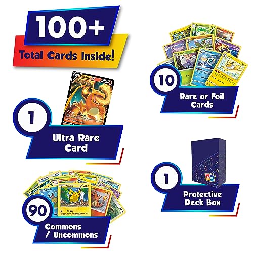 Ultra Rare Power Bundle | 100+ Authentic Cards | 1x Ultra Rare Guaranteed | Legendary, VSTAR, VMAX, V, GX, or EX | Plus Bonus 10x Holos or Rares | GG Deck Box Compatible with Pokemon Cards