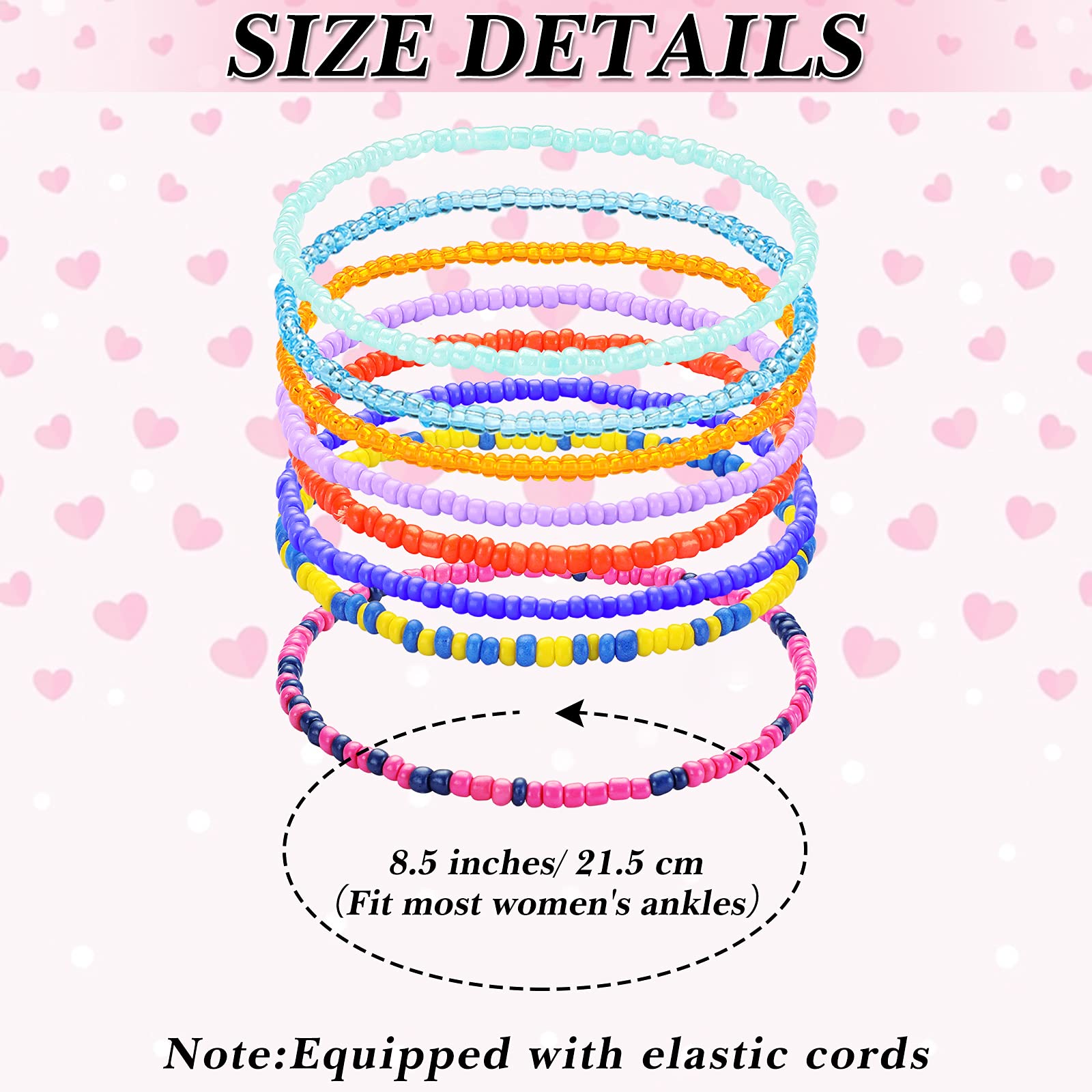 Jadive 24 Pieces Colorful Beaded Anklets Handmade Elastic Boho Beaded Ankle Bracelets Adjustable Foot Chain for Women Girls