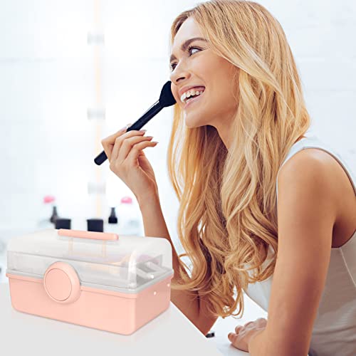 Unaone Cosmetic Storage Box, Large Capacity Makeup Organizer with Transparent Visual Cover, 3 Layer Cosmetic Storage Organizer for Cosmetic, Lipsticks, Eyeshadow, Face Mask