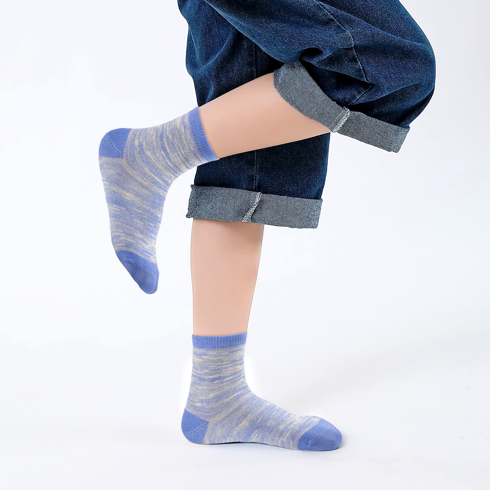 KEREDA Boys Girls Ankle Socks 12 Pairs Kids Half Cushion Quarter Socks 10-14 Y Multicolor04
