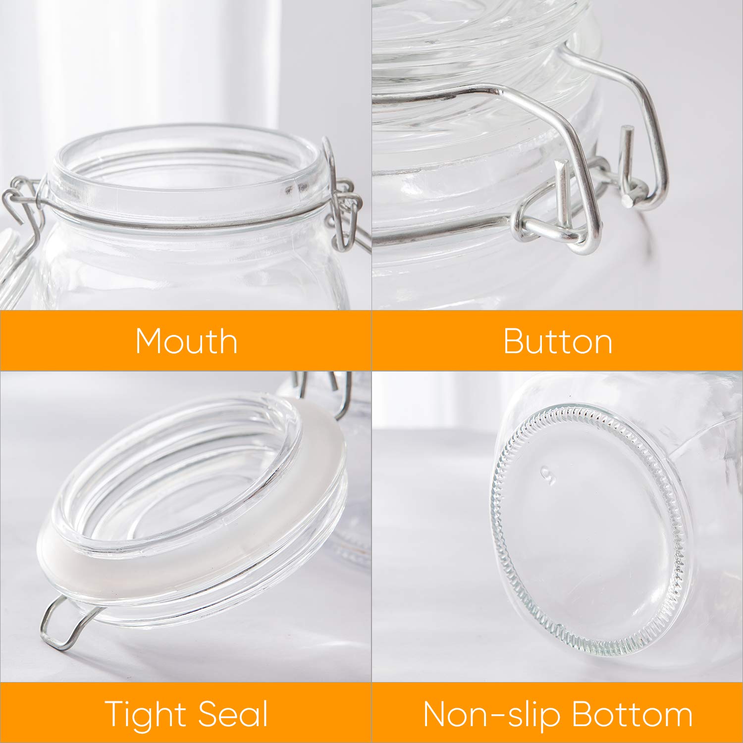 Glass Kitchen Storage Canister Mason Jars with Lids,25oz Airtight Glass Canister with Hinged Lid,Perfect for Kitchen Canning Cereal,Pasta,Sugar,Beans (Labels & Chalk Marker)-Set of 6