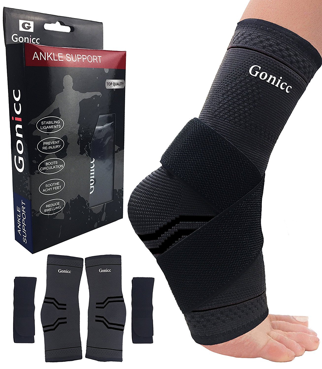 gonicc Professional Foot Sleeve Pair(2 Pcs) with Compression Wrap Support(Large, Red), Breathable, Stabiling Ligaments, Prevent Re-injury, Ankle Brace, Volleyball Protective Gear Ankle Guards