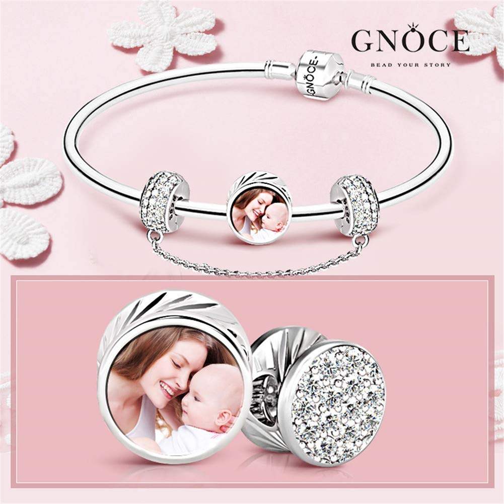 GNOCE Custom Photo Charm Bead Sterling Silver Special Love for You Personalized Picture Charm Rose Gold fit All Bracelets Necklaces (Silver)