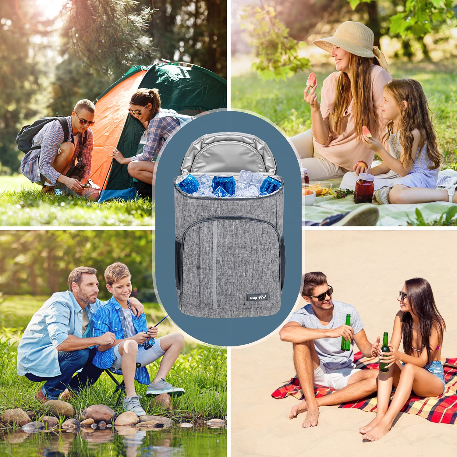 Hap Tim Backpack Cooler Insulated Waterproof Picnic Backpack 30 Can Soft Sided Grey for Beach,Camping,Hiking,Lunch(1002-G)