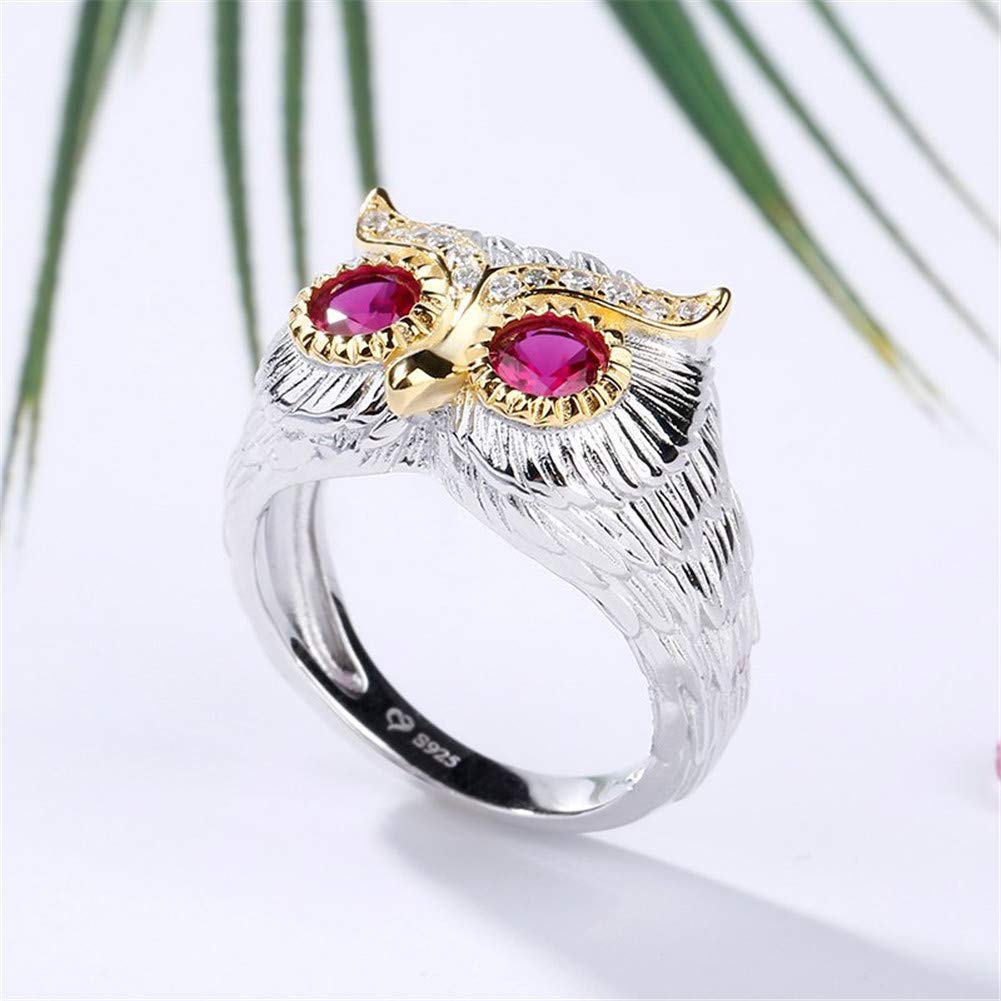 Jeulia 2 Carat Owl Rings for Women Round Cut Feather Engagement Ring 925 Sterling Silver Wedding Rings with Ruby Owl Eye CZ Solitaire Promise Anniversary Rings with Jewelry Gift Box (7)