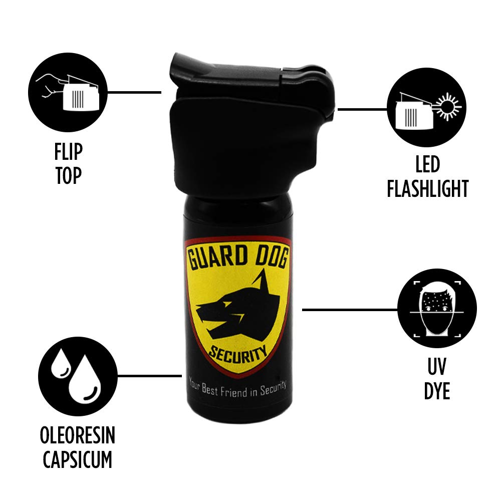 Guard Dog Security Self Defense Pepper Spray - Built-in LED Light – Safety Flip Top Pepper Spray 2 oz
