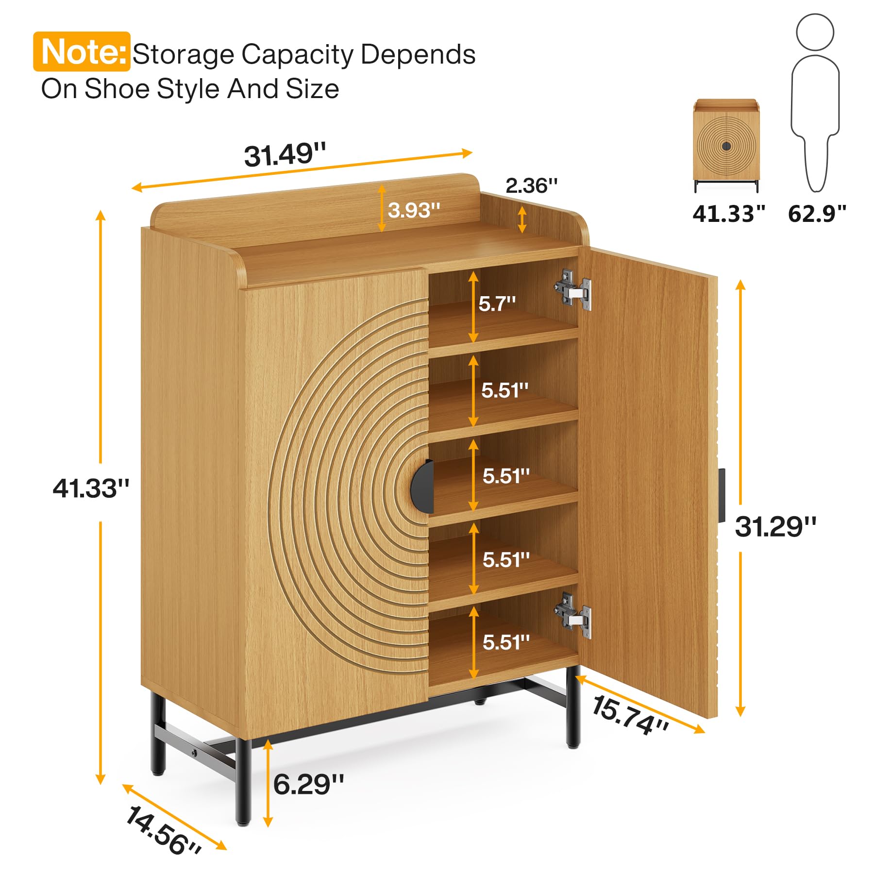 Tribesigns 6-Tier Shoe Cabinet with Doors, Shoe Storage Cabinet with Adjustable Shelves, Modern Wood Shoe Rack Shoe Storage Organizer for Entryway, Hallway (Brown & Black)