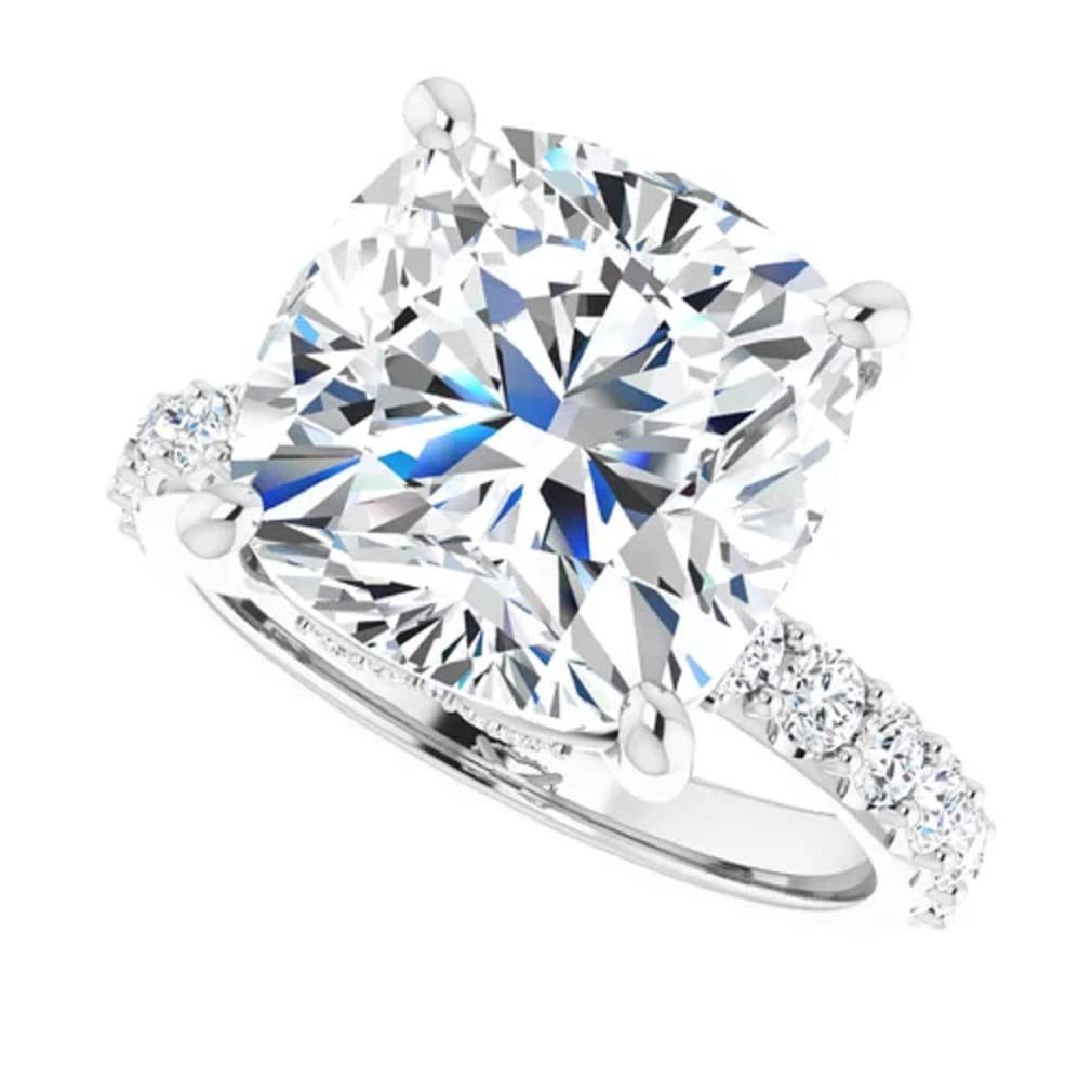 JEWELERYIUM 6 CT Cushion Cut Colorless Moissanite Engagement Ring, Wedding/Bridal Ring Set, Solitaire Halo Style, Solid Sterling Silver Vintage Antique Anniversary Promise Ring Gift for Her (7.5)