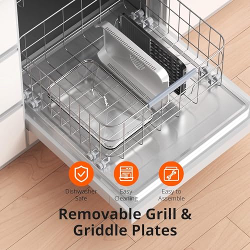Indoor Grill, Smokeless Indoor Electric Grill & Griddle with Turbo Smoke Extractor Technology, Non-stick Cooking Surfaces, Tempered Glass Lid, 1500W Quick Heating, Great for Party