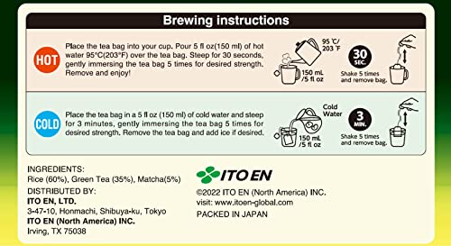 ITO EN Oi Ocha Premium Japanese Matcha Genmaicha Green Tea - Tea Bags, 50 Count (Pack of 1)