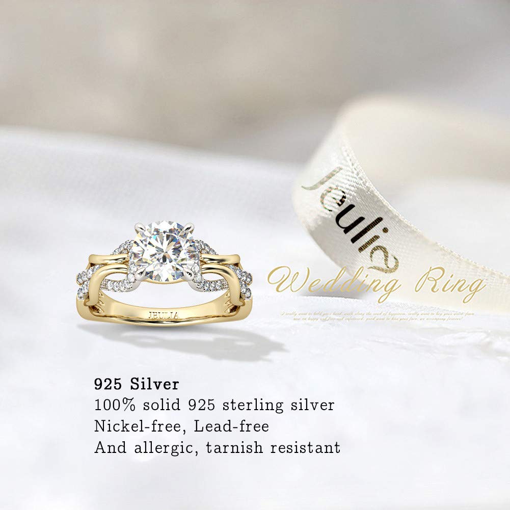 Jeulia 3.5 Carat Intertwined Ring for Women 14k Gold Plated Two Tone Round Cut 925 Sterling Silver Ring Anniversary Promise Band Eternity Rings for Her (Gold, 7)