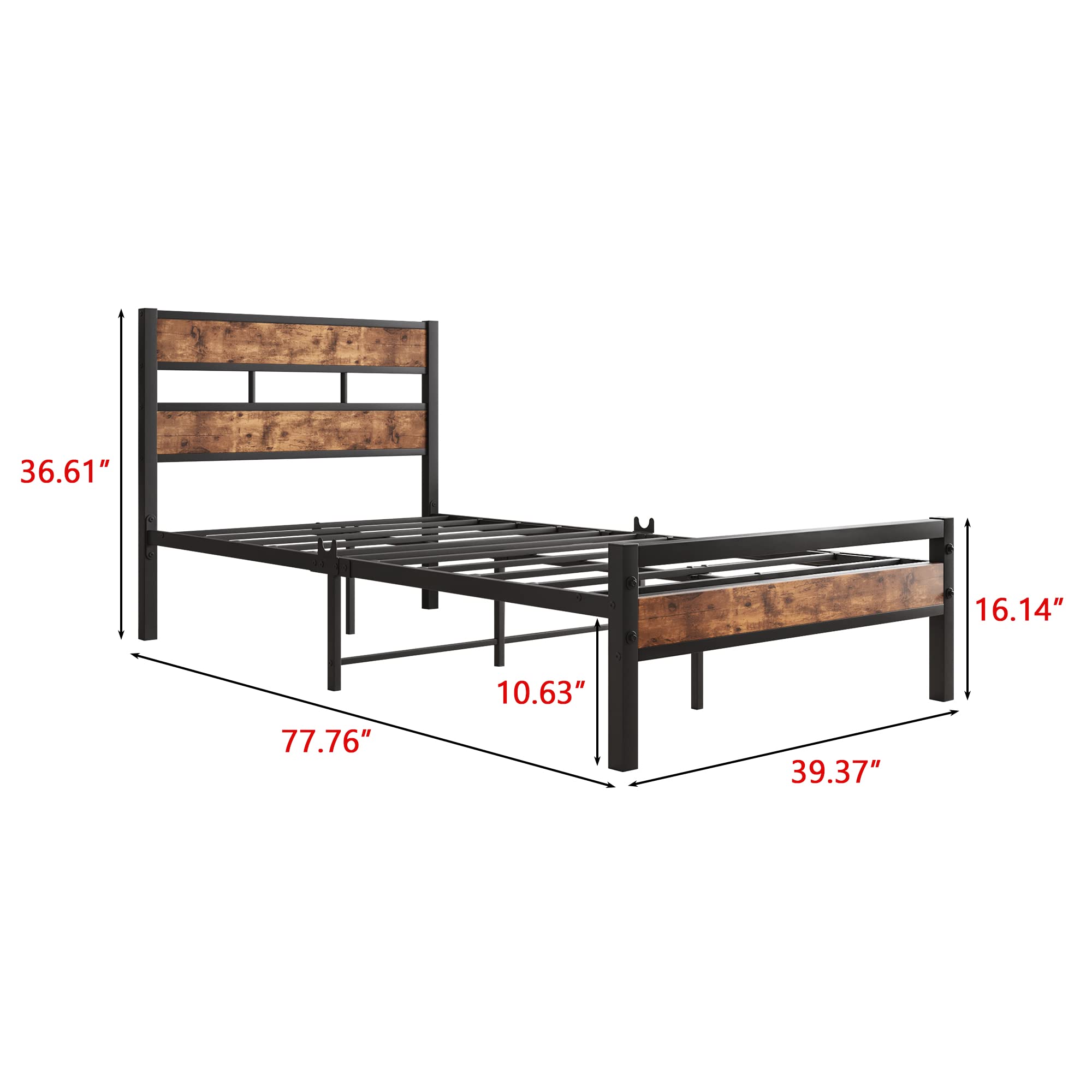 HOJINLINERO Queen Bed Frame with Wood Headboard,Platform Bed Frame Queen Size No Box Spring Needed,Heavy Duty Steel Slats, More Sturdy, Noise-Free,Easy Assembly/Rustic Brown