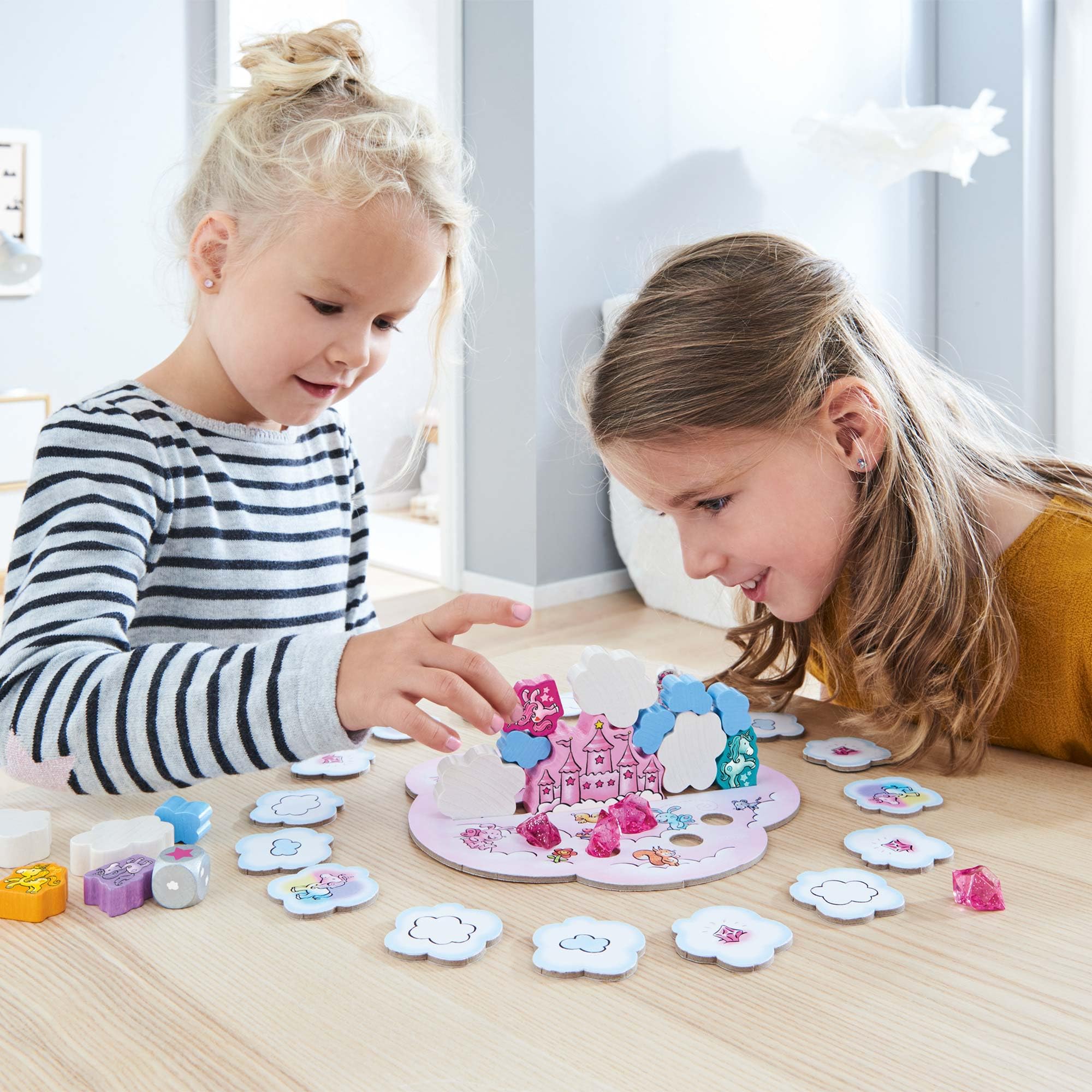 HABA Unicorn Glitterluck Cloud Stacking - A Cooperative Roll & Move Dexterity Game for Ages 4 and Up (Made in Germany)