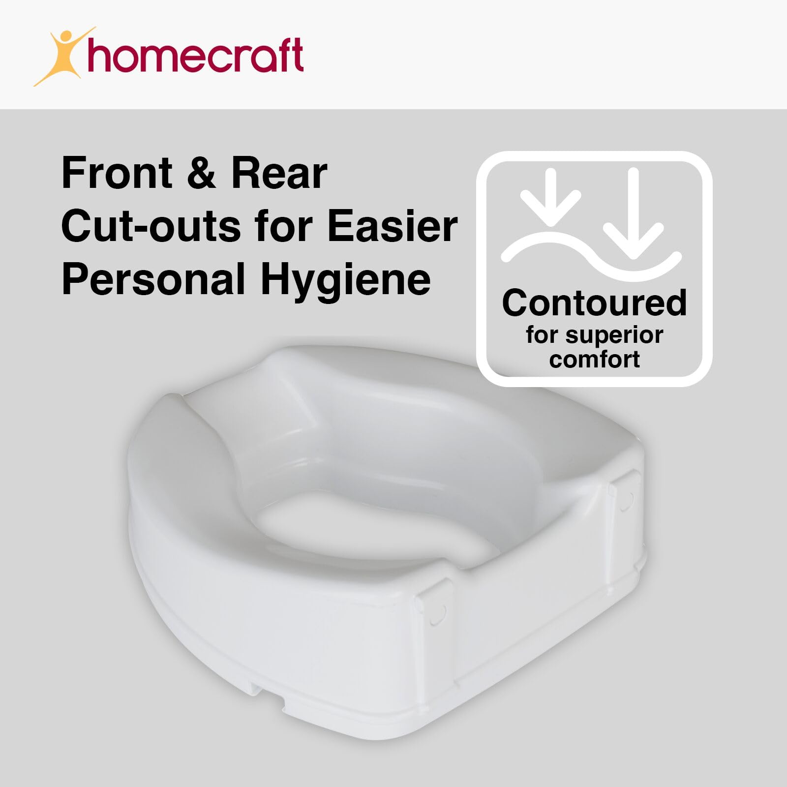 Homecraft Savanah Raised Toilet Seat, 4" High Elevated Toilet Seat Locks Onto Standard Toilets, Portable Assistance Commode Seat with Sturdy Brackets, Medical Aid for Elderly, Disabled, Limited Mobility