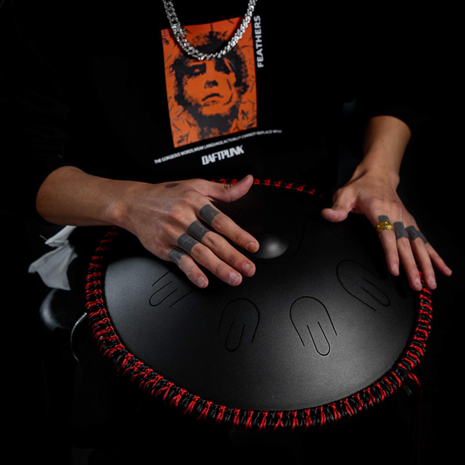 Handpan drum instrument, handpan in D Minor 9 Notes 14 inches Steel Hand Drum with Soft Hand Pan Bag, 2 handpan mallet